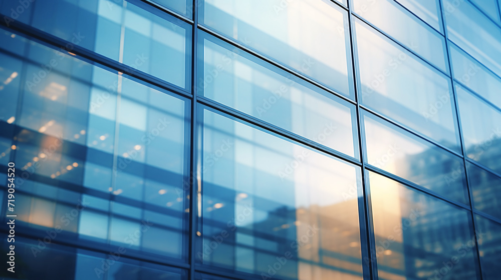 Blurred glass wall of modern business office building at the business ...
