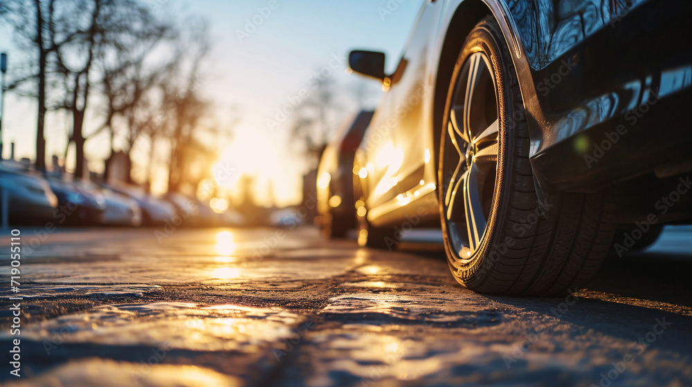 Car parked at outdoor parking lot. Used car for sale and rental service ...
