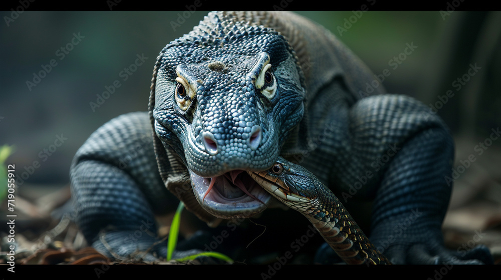 The Komodo dragon attacks its prey, a rare and dangerous animal, with ...