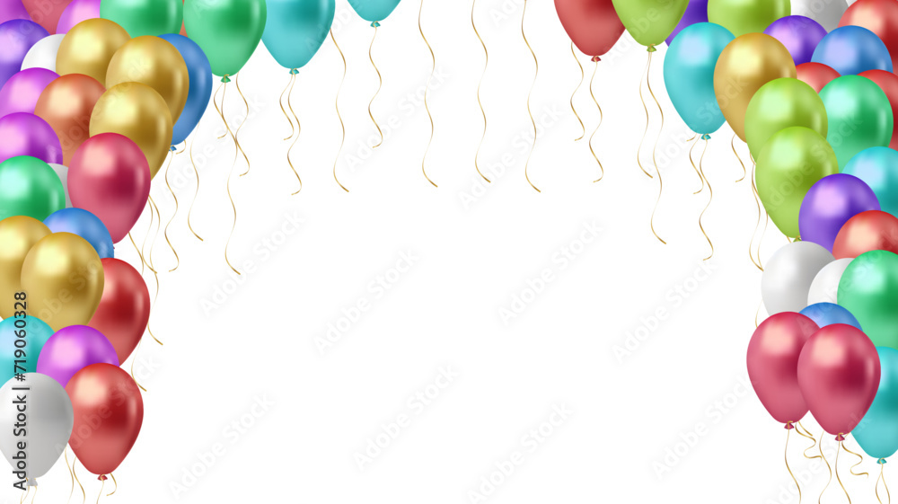 Multi-colored balloons horizontal background. An arch of glossy helium ...
