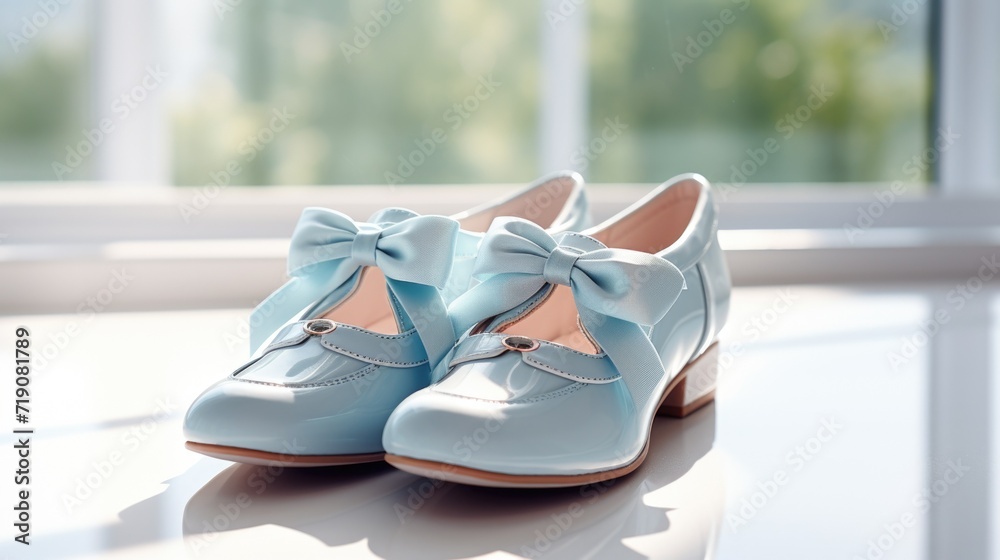 Blue boots with bows. The trend for bows in 2024. Shoes with bows Stock ...