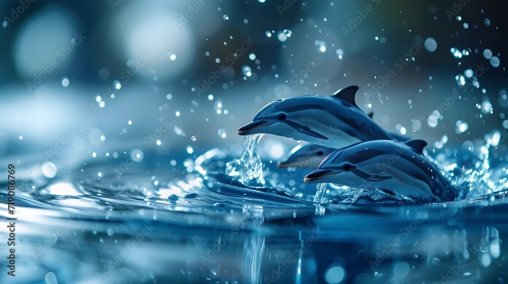 dolphin in the sea water at rainy background. sea creatures and water ...