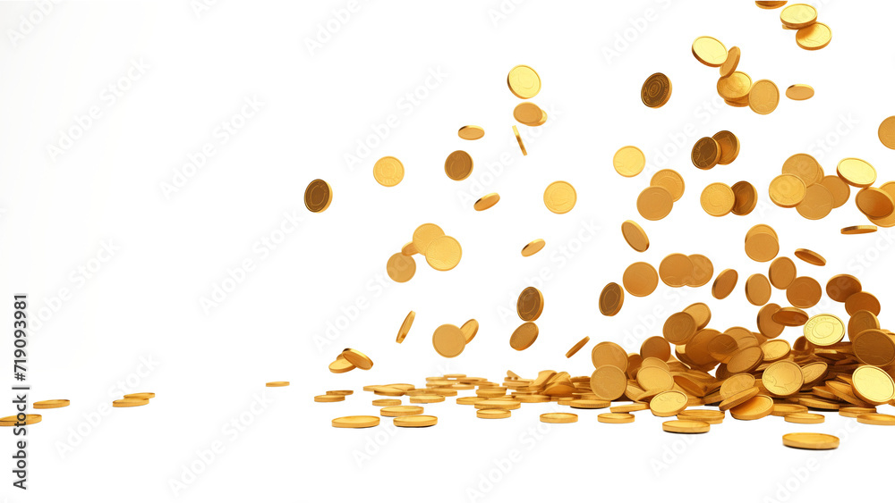 Golden coins cut out. Gold falling coin on transparent background Stock ...