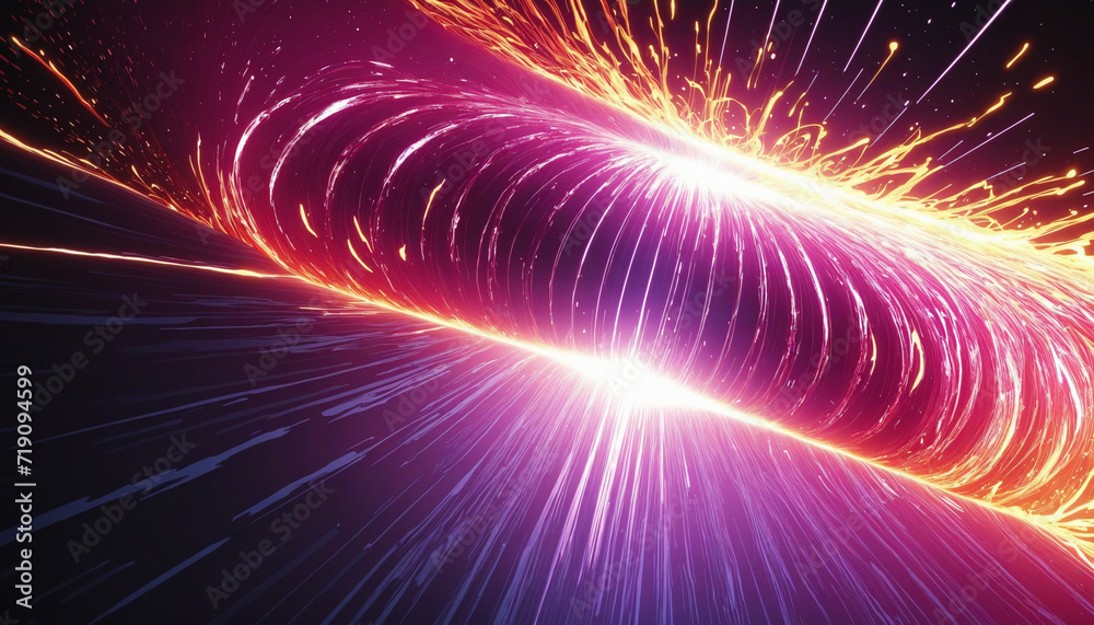 Plasma beam cutting through floor in futuristic setting with sparks ...