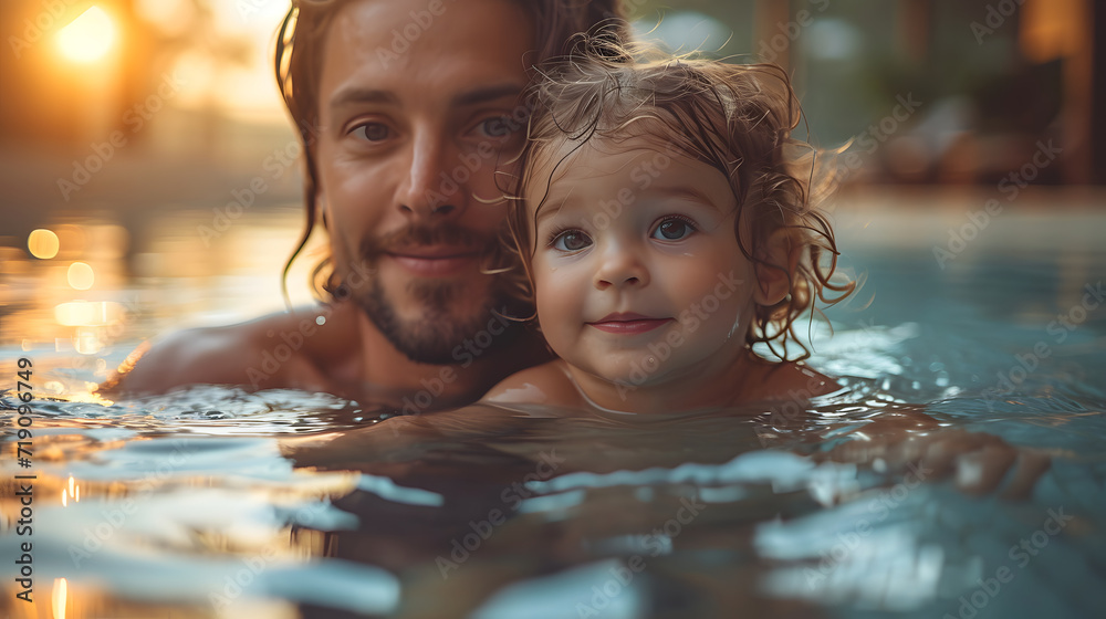 Father Teaching Child to Swim, Swimming Lessons with Dad, Toddler's ...