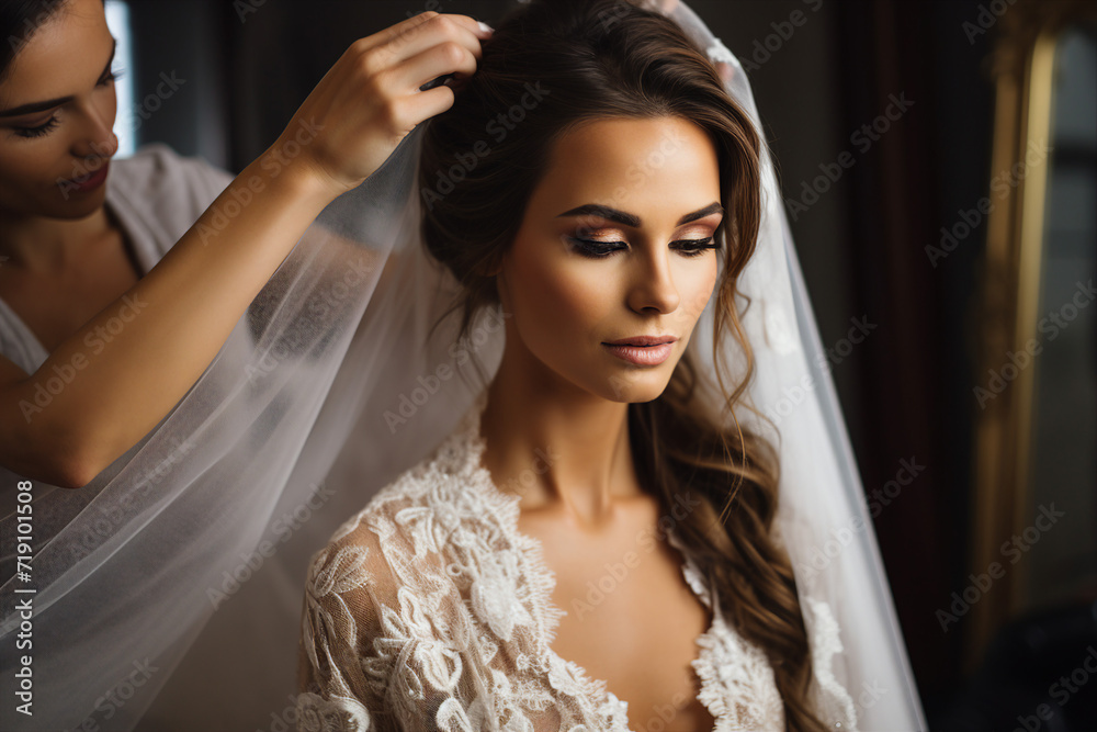 Genertive ai collage photo of bride lady prepare for wedding ceremony ...