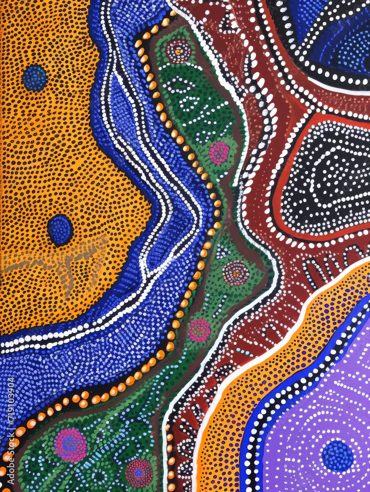 Colourful Aboriginal Art Pattern. Brightly coloured dot design in ...