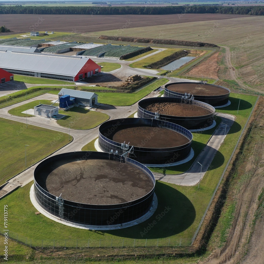 Huge cisterns, collectors, tanks to collect manure and farm waste (cows ...