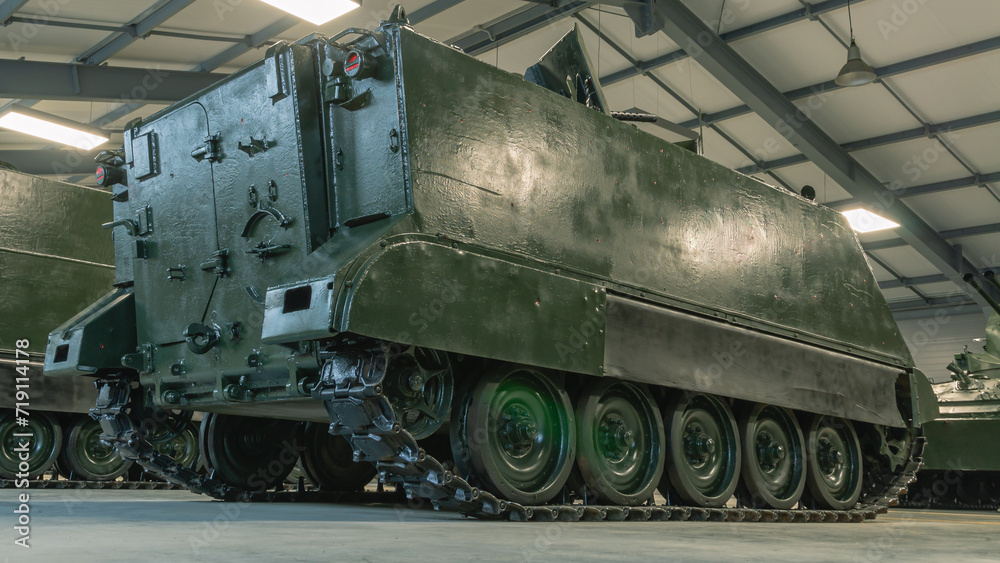 An armored personnel carrier. The rear ramp of the armored personnel ...