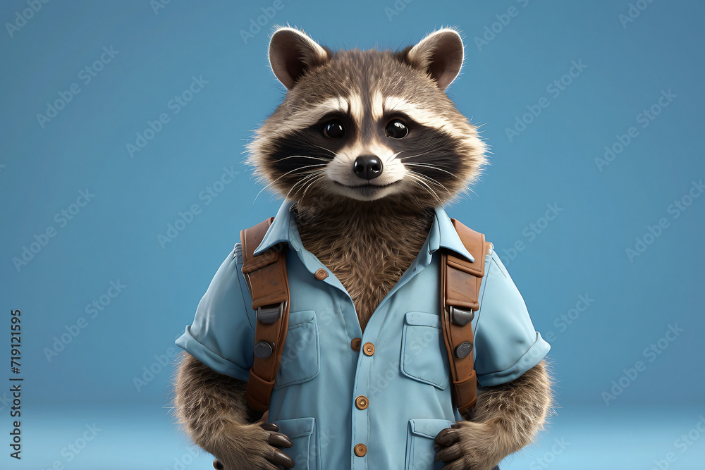raccoon dressed as soldier isolated light blue background Stock ...