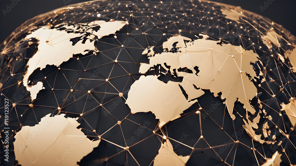 Polygonal mesh network map of world of lines and points, dots and ...