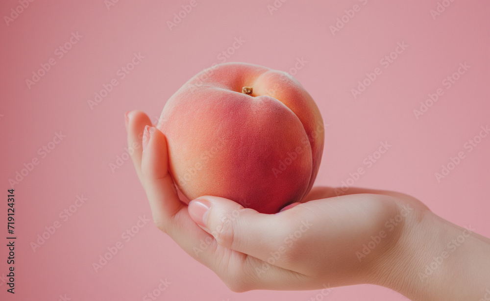Peach Fuzz Perfection: Woman Holding Peach Fruit. Peach Fuzz color of ...