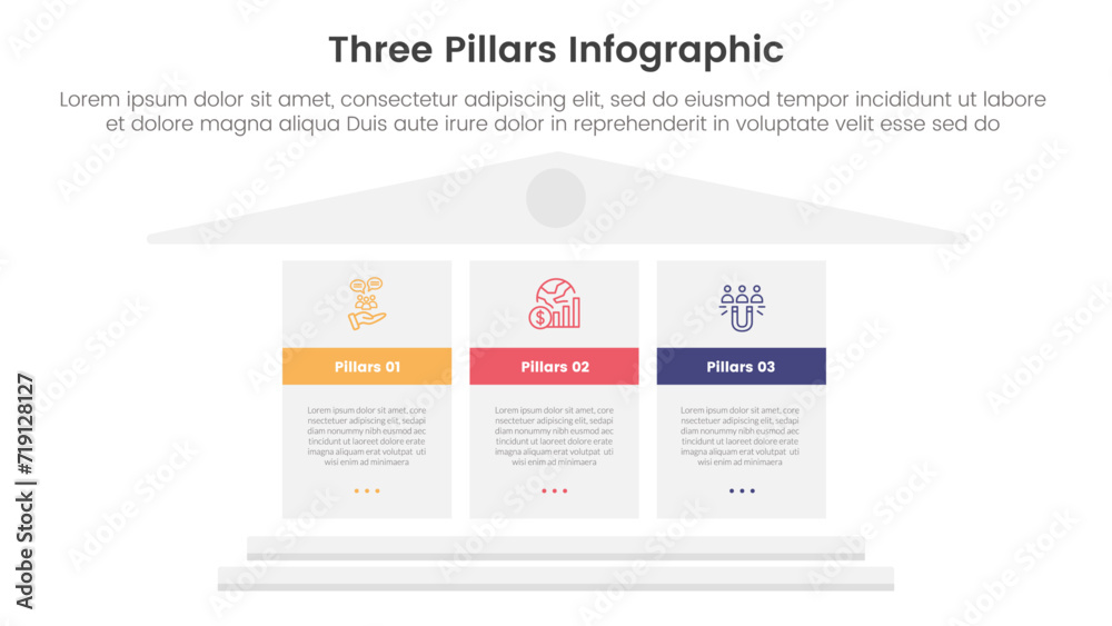 three pillars framework with ancient classic construction infographic 3 ...