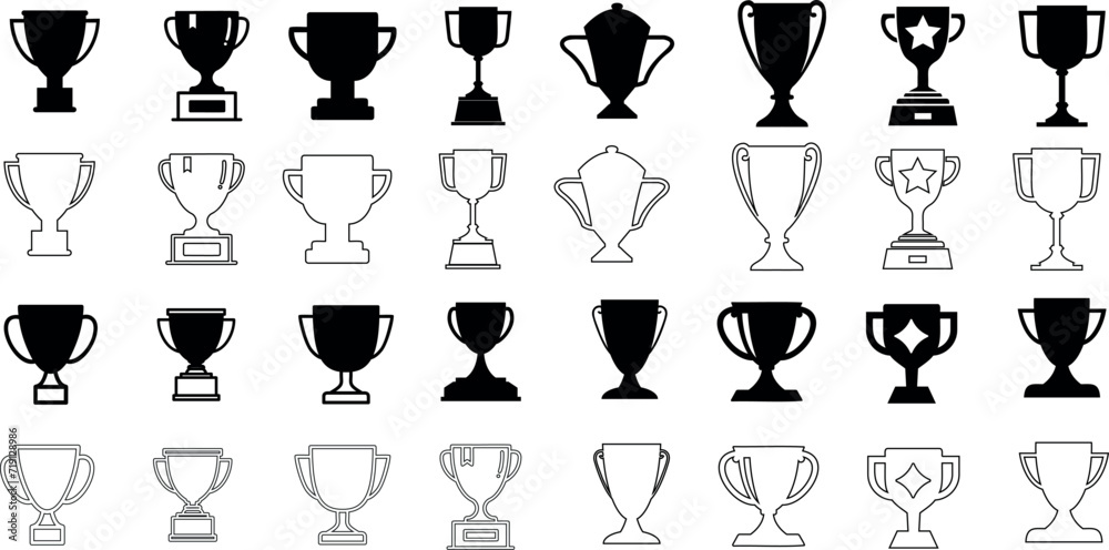 Black trophy icons collection, vector silhouettes isolated on white ...