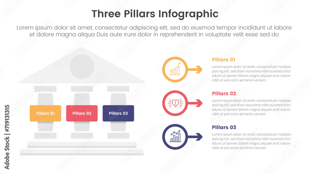 three pillars framework with ancient classic construction infographic 3 ...