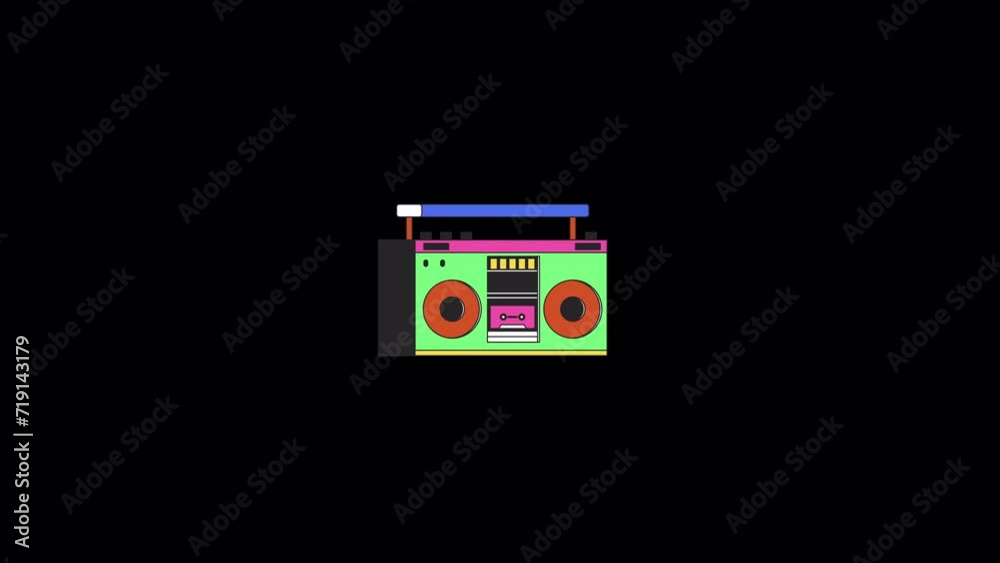 Vidéo Stock 1980s cassette boombox playing music line 2D object ...