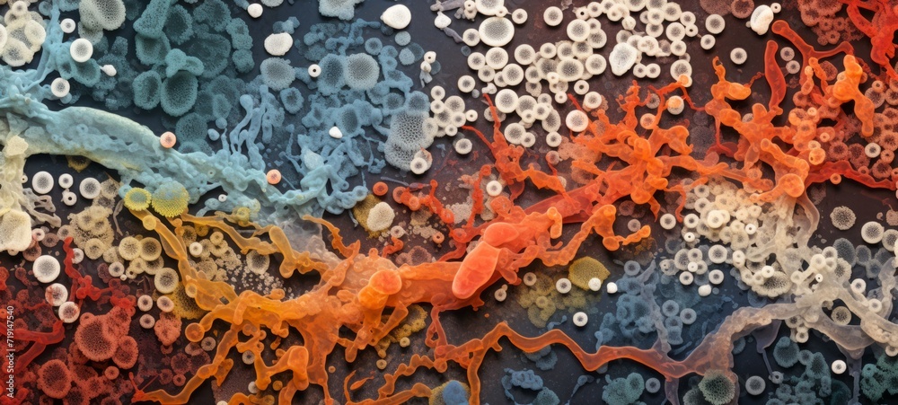 Abstract human microbiome background banner - Close up of microbes ...