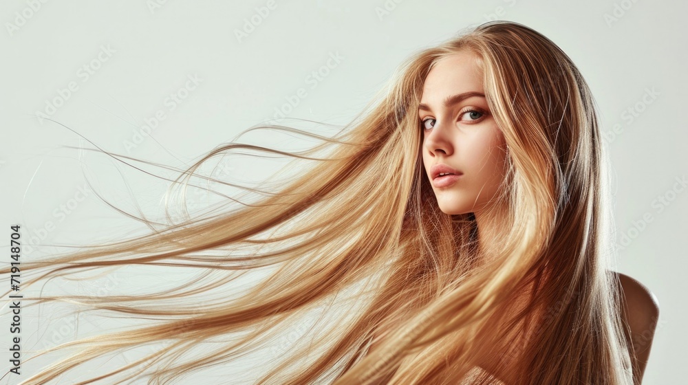 Beautiful model girl with shiny Blonde and straight long hair . Keratin ...