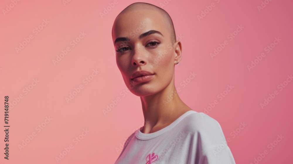 Profile view of an androgynous woman with shaved head. Young female ...