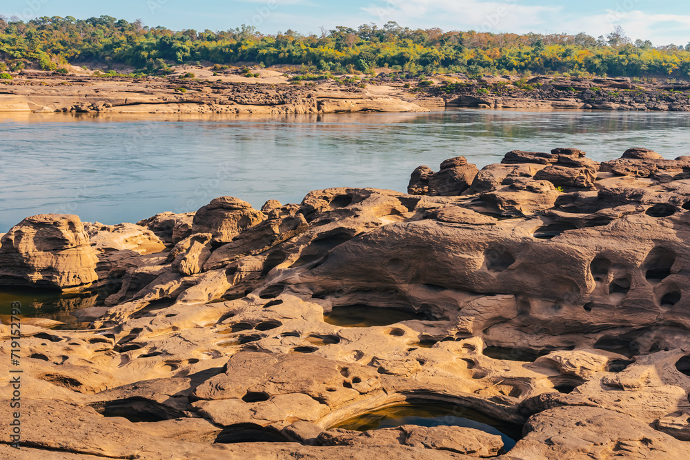 Grand Canyon in Thailand, Nature of rock canyon in Mekong River, Dry ...