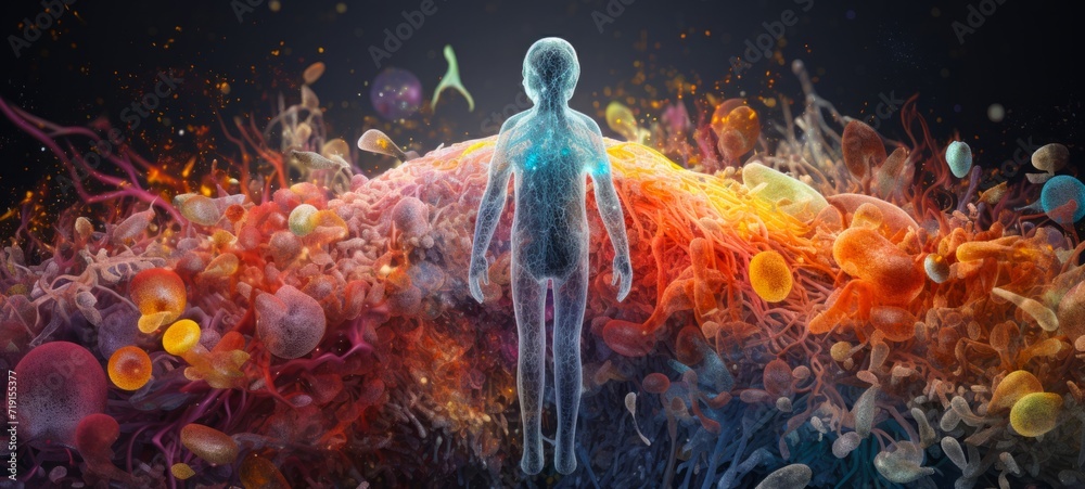 Abstract human microbiome background banner - Close up of man and ...