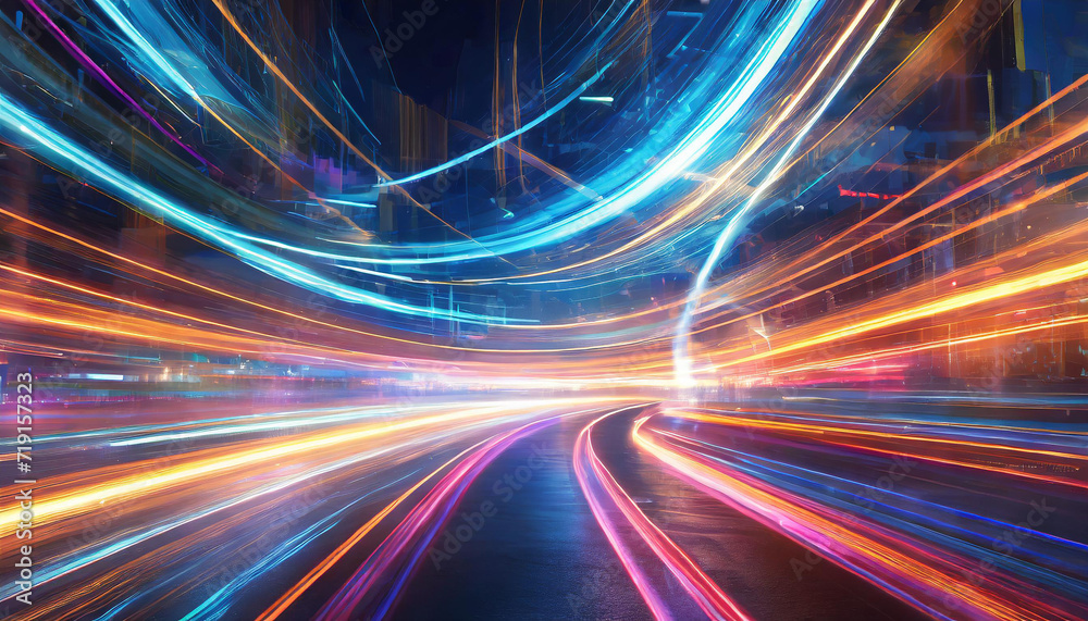 Cyberpunk light trails in motion or light slow shutter effect ...