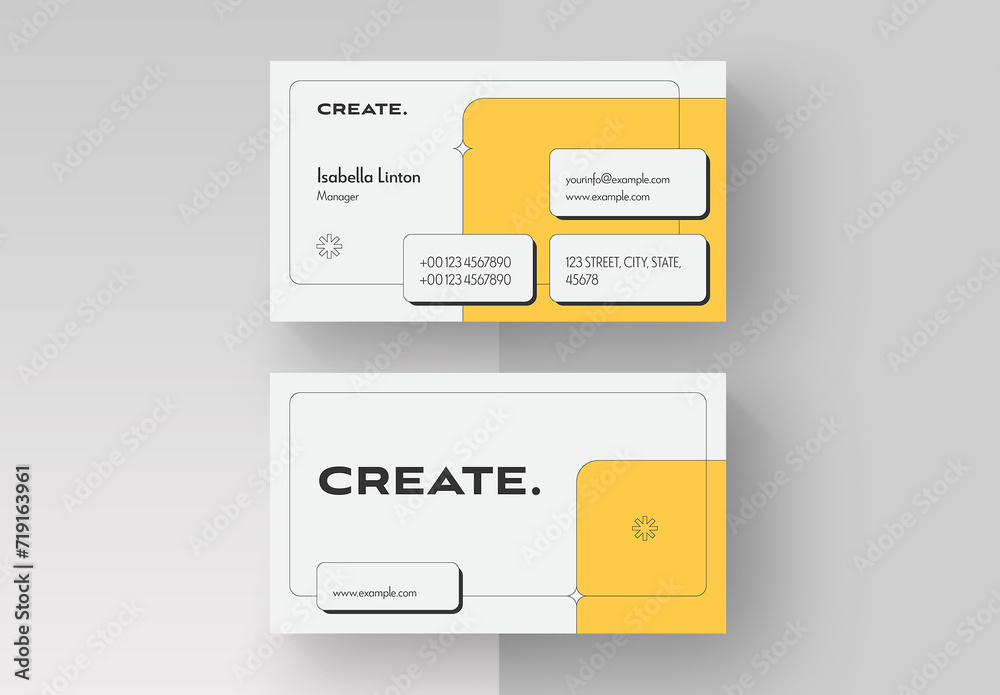 Business Card Layout with Yellow Accents Stock Template | Adobe Stock