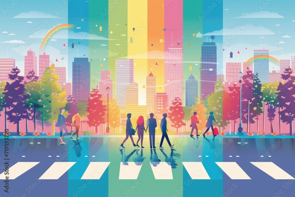 Vibrant urban scene reflecting diversity and inclusivity. Celebrating ...
