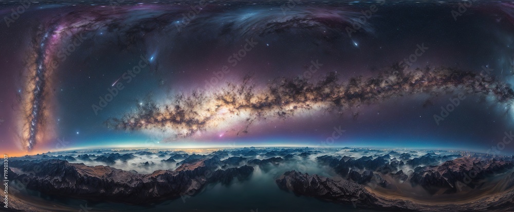 360 degree equirectangular projection space background with nebula and ...