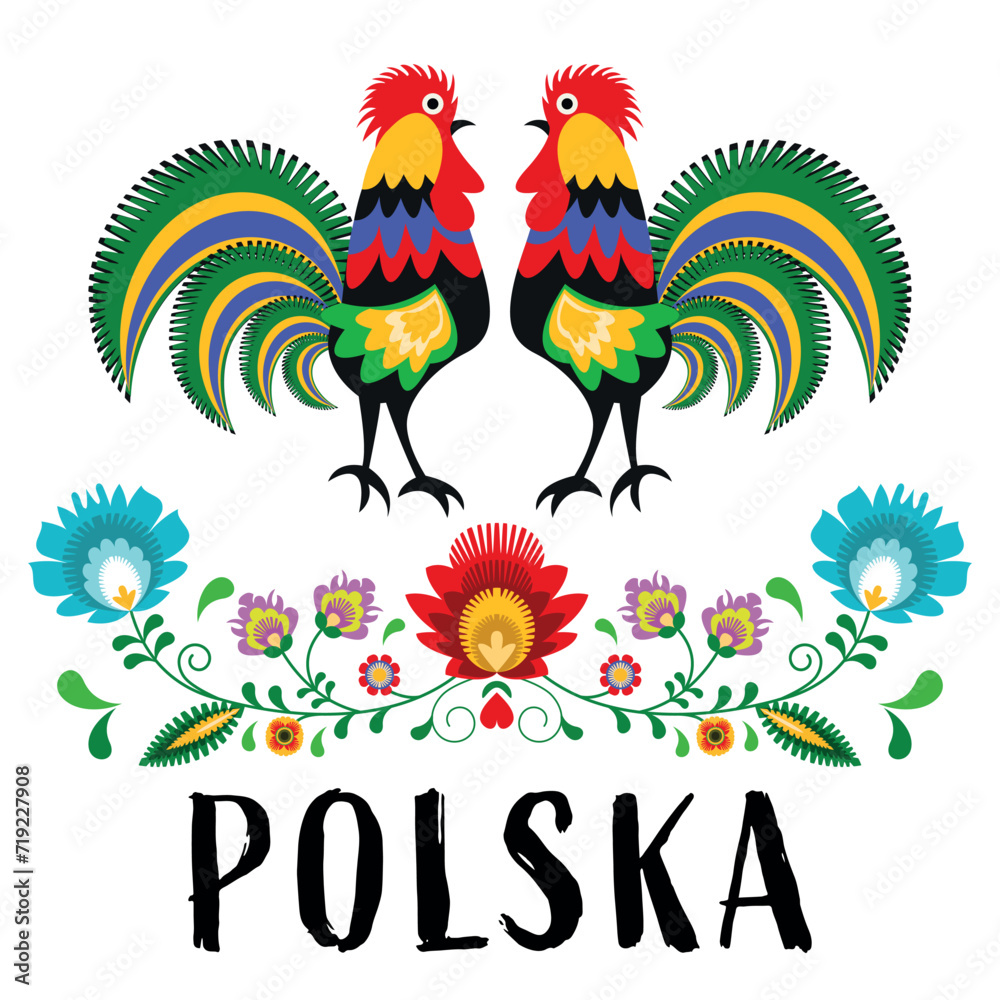 Polski folklor - napis Polska na białym tle Stock Vector | Adobe Stock