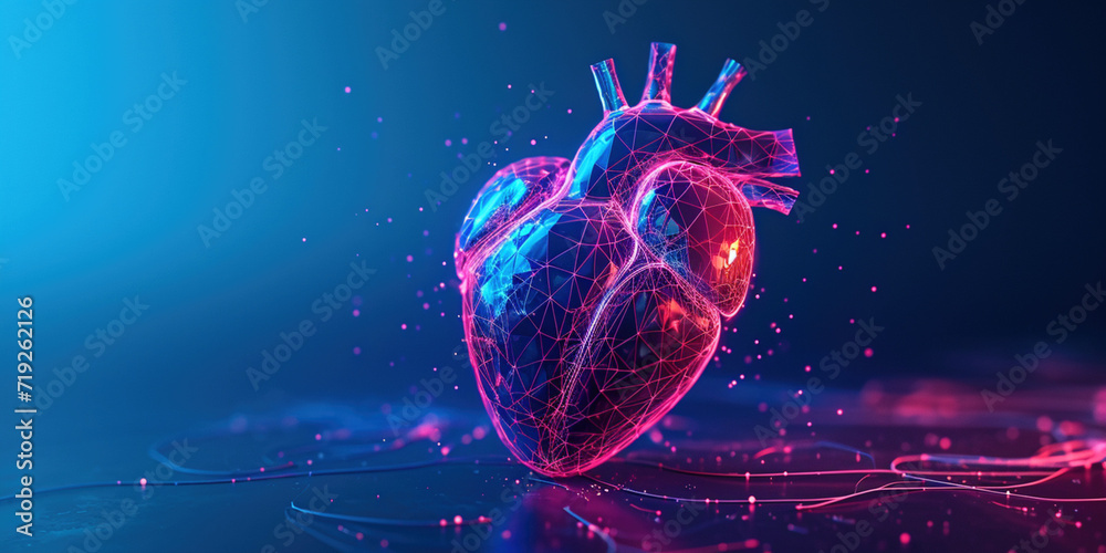Real looking heart on bright blue studio background. Heart disease ...