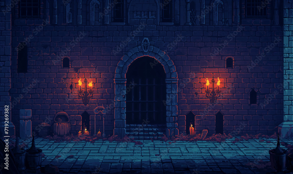 pixel art of old castle dungeon background battle scene in RPG old ...