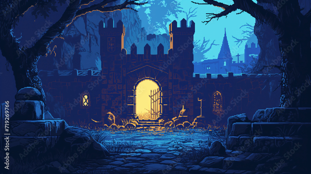 pixel art of old castle dungeon background battle scene in RPG old ...