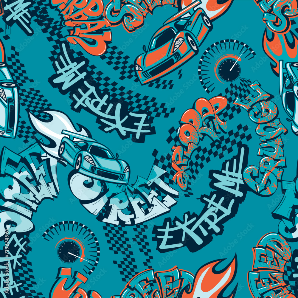 Abstract seamless grunge pattern with text drawing in graffiti style ...