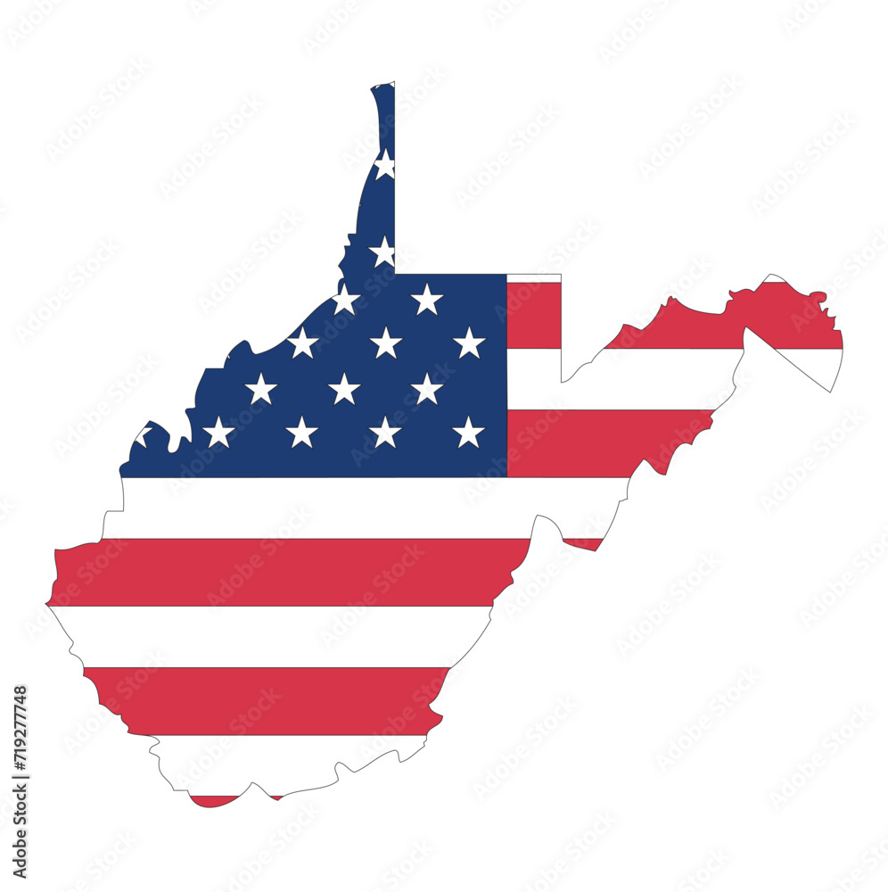 Outline of a map of the U.S. state of West Virginia with a flag Stock ...
