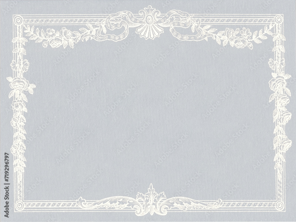 Grey paper with a rough surface and a white vintage-style border. Space ...