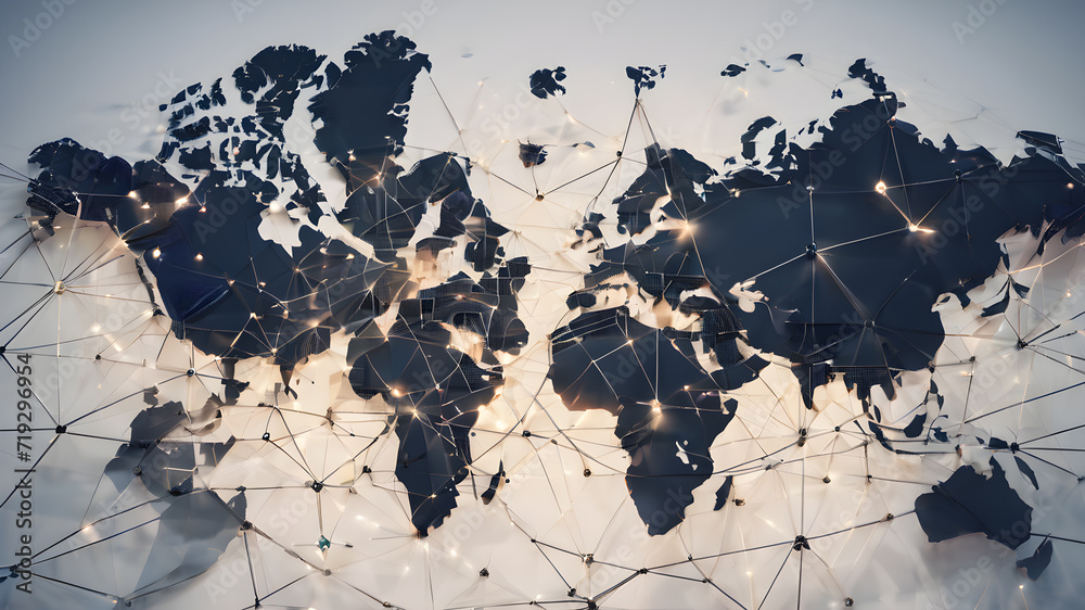 Polygonal mesh network map of world of lines and points, dots and ...