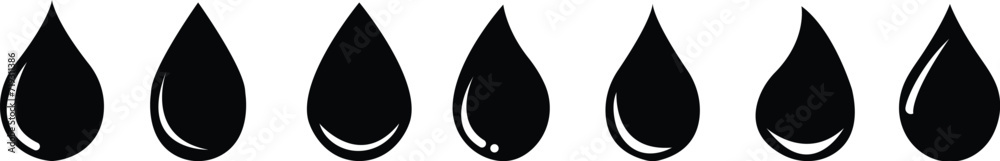 Water drops icons black set. Water drop shape. Flat droplet shapes ...