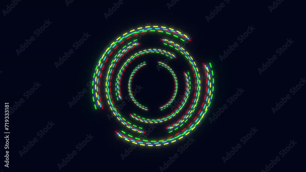 4K animation. Neon circle. Colorful neon lines draw moving. Neon style ...