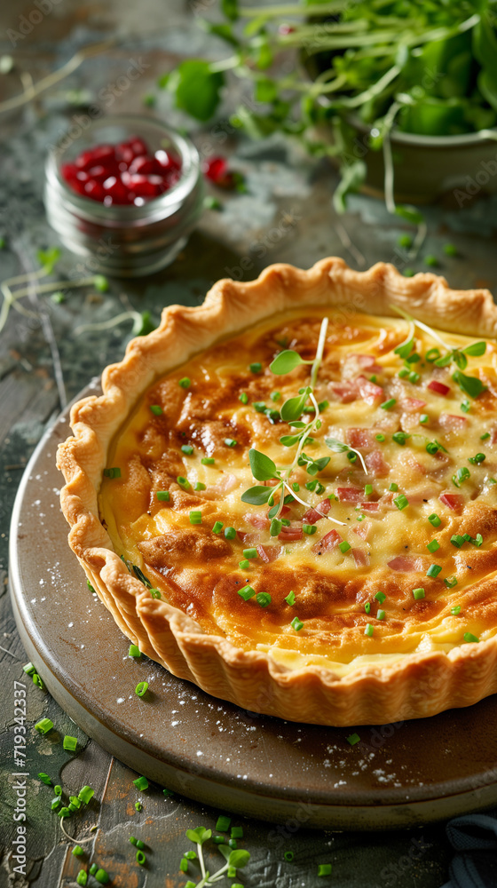 Quiche Lorraine pie with beechwood smoked bacon, creamy Cheddar cheese ...