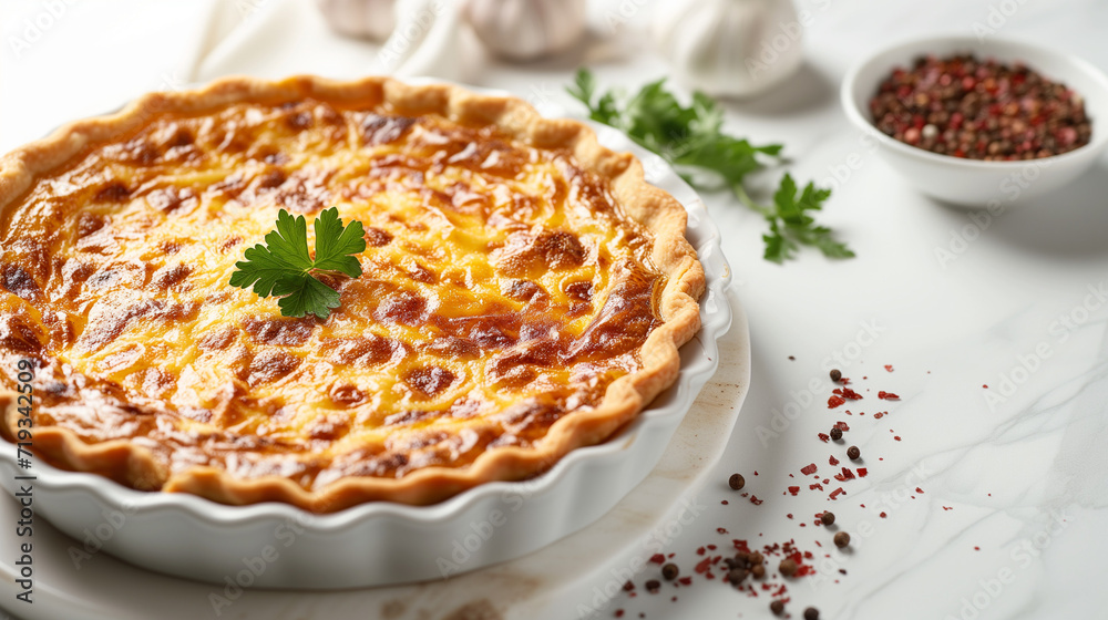 Quiche Lorraine pie with beechwood smoked bacon, creamy Cheddar cheese ...