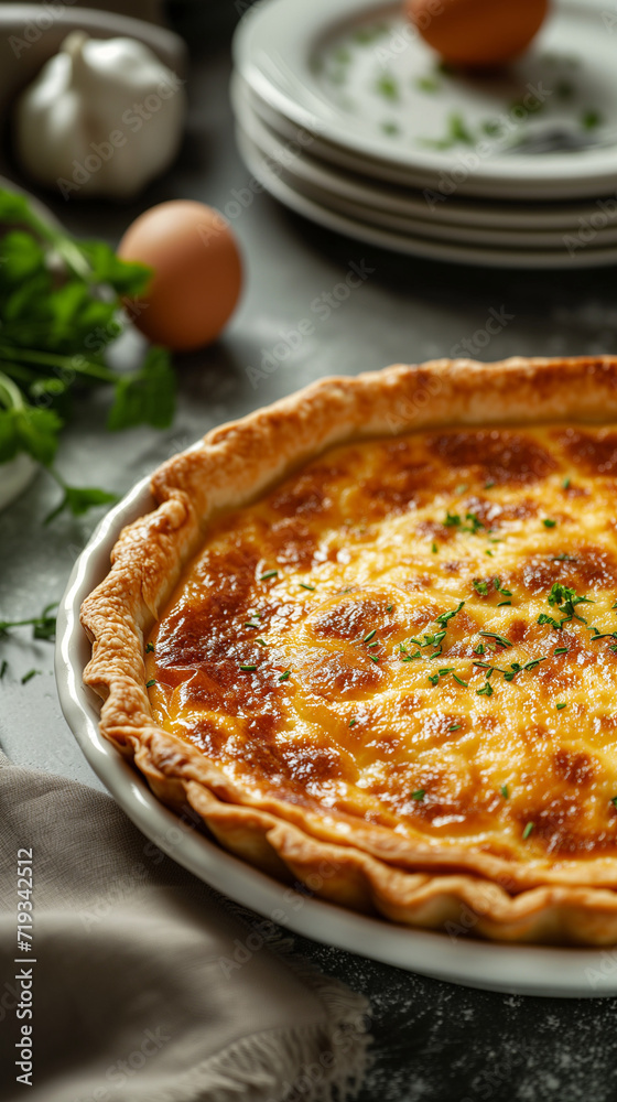 Quiche Lorraine pie with beechwood smoked bacon, creamy Cheddar cheese ...