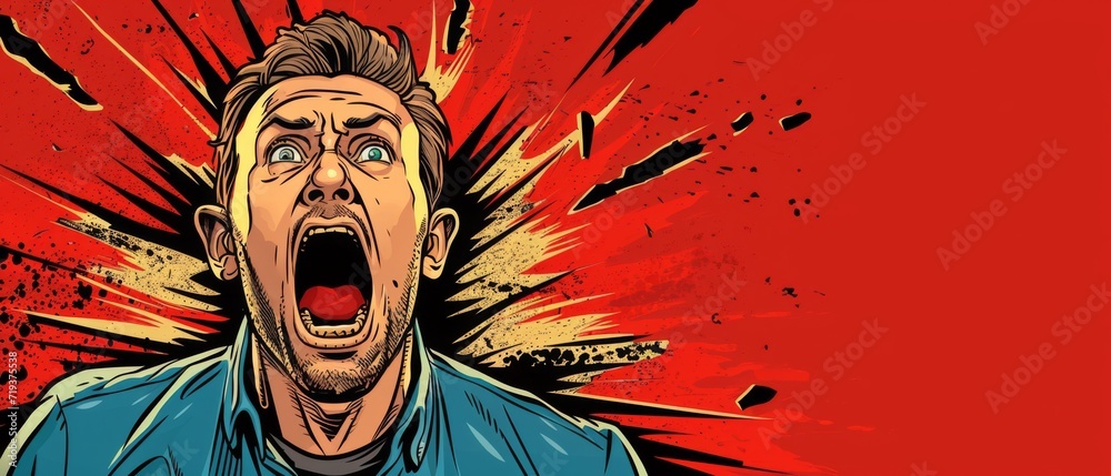 Panicked Man Screams In Fear In Comicstyle Vector Poster Design ...