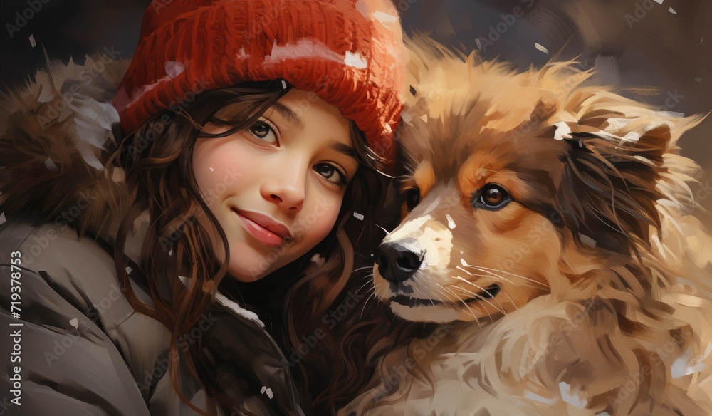 A young girl and her loyal companion, a brown furry dog, pose for a ...