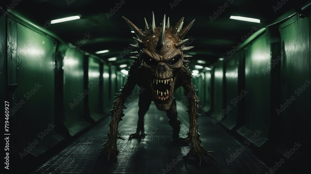 Ilustrace „monster alien in a tunnel A grotesque and terrifying horror ...