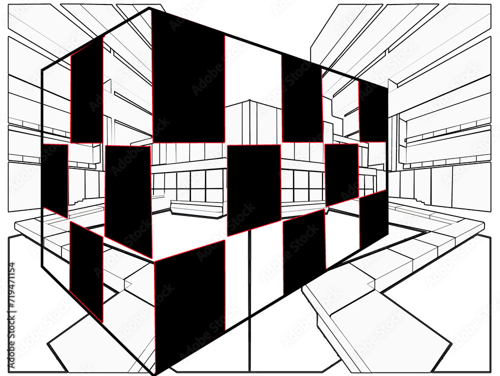 Figura geométrica rectangular con patrón de ajedrez y fondo de dibujo ...