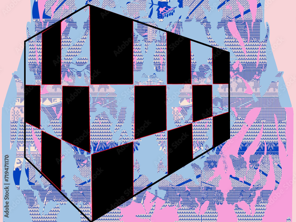 Figura geométrica rectangular en perspectiva con patrón de ajedrez y ...