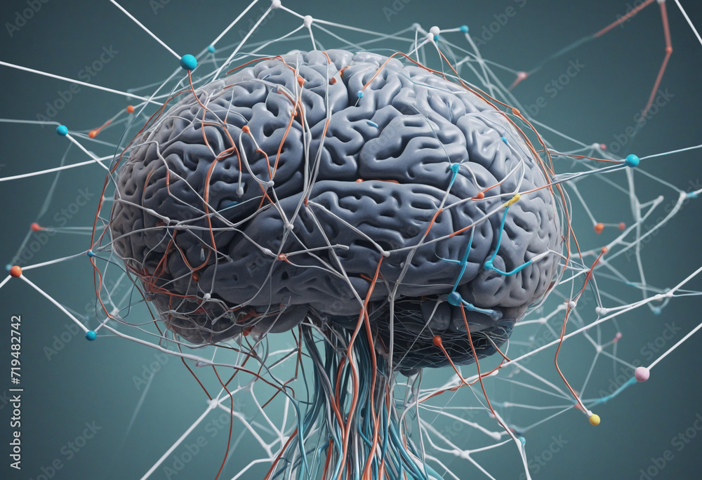 spread of digital brain connections. Artificial intelligence and the idea of neural networks ...