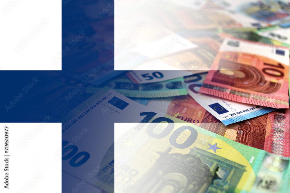Euro banknotes colored in the colors of the flag of Finland. Gradient ...