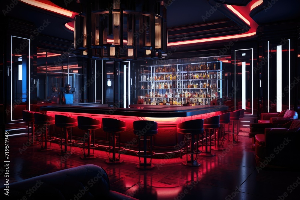 Interior of a night club with bar counter with chair, Luxury nightclub ...